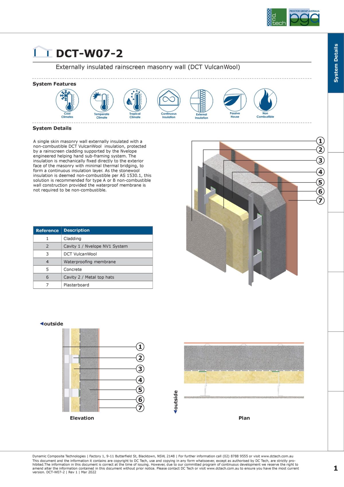 DCT-W07-2 EXTERNALLY INSULATED RAINSCREEN MASONRY WALL (DCT VULCANWOOL) - Dctech